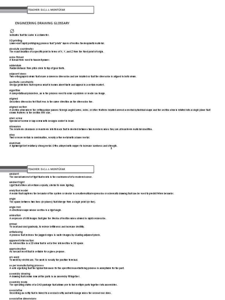 Engineering Drawing Glossary | PDF | Rendering (Computer Graphics ...