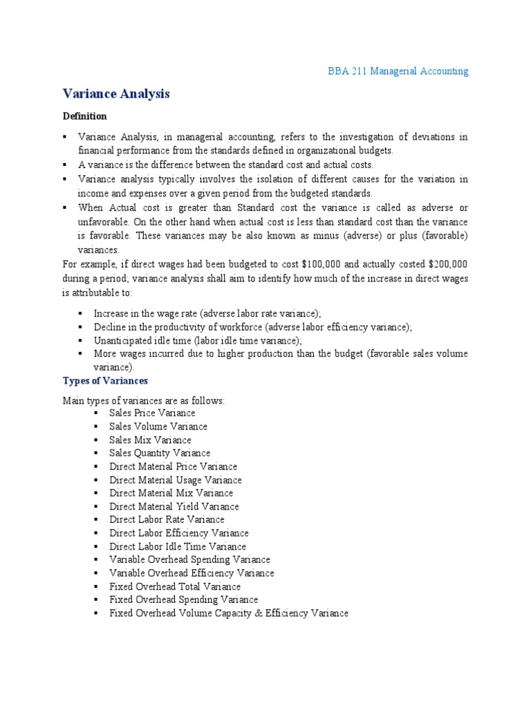 BBA211 Vol10 VarianceAnalysis | PDF | Labour Economics | Cost Accounting
