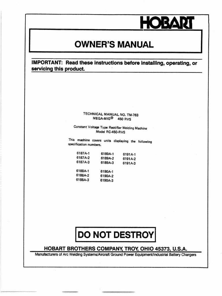 Mega Mig 450 RVS (RC-450 RVS) TM-763 Spec#6187A-1,-2,-3,6188A-1,-2,-3,6189A-1,-2,-3,6190A-1,-2 ...