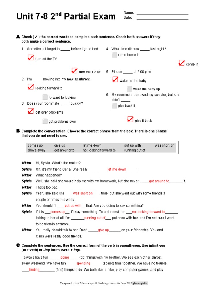 Unit 7-8 Exam | PDF | Linguistics | Grammar