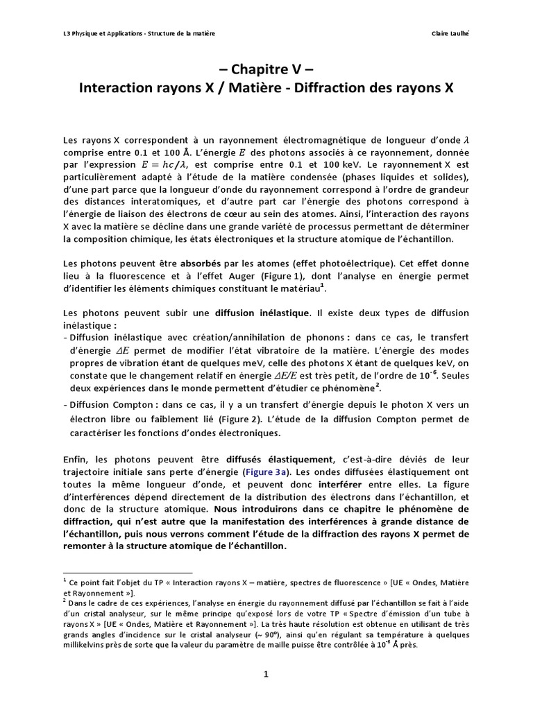 Diffraction des rayons X et matière | PDF | Photon | Structure cristalline