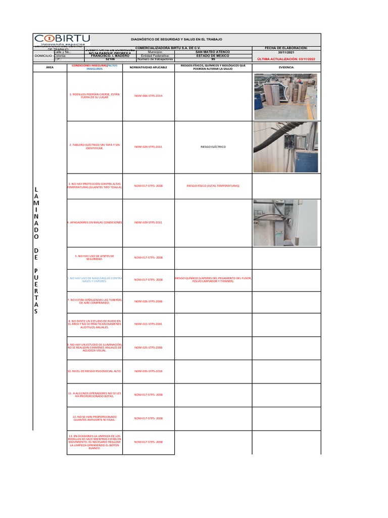 Diagnóstico de Seguridad y Salud en El Trabajo | PDF