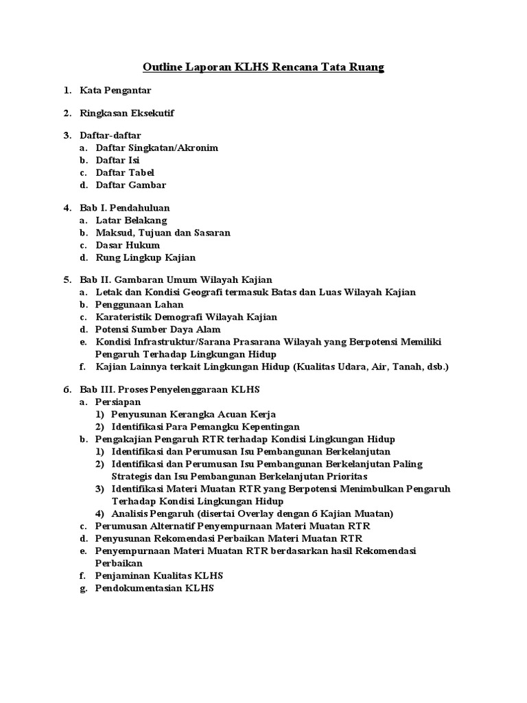 Outline Laporan KLHS Rencana Tata Ruang | PDF