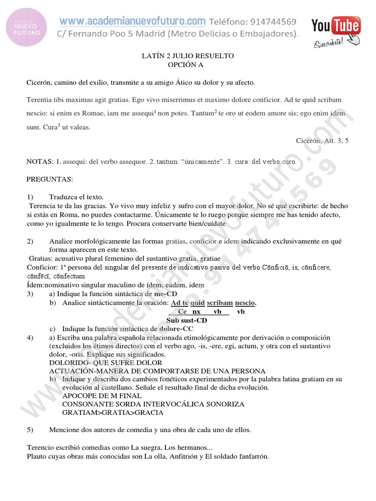 Examen Latin II Selectividad Julio 2019 Solucion | PDF | Sintaxis ...