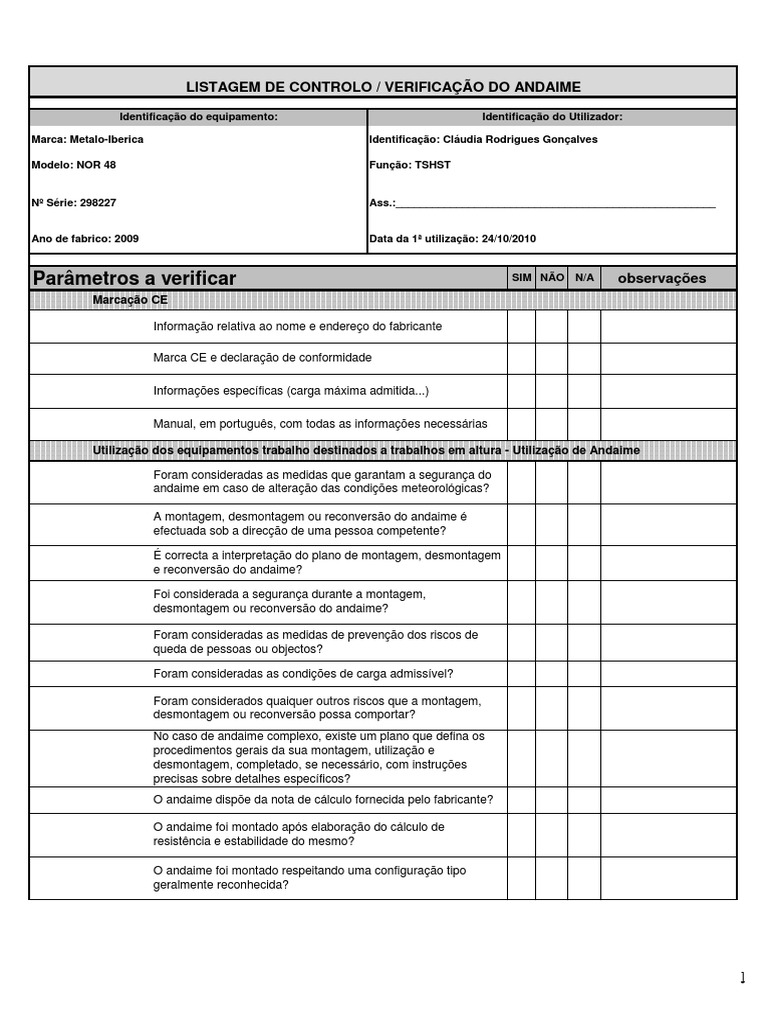 Check List Andaime | PDF