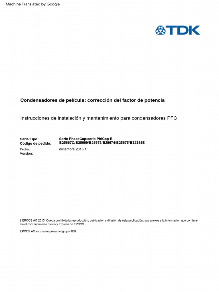 Installation and Maintenance Instructions For PFC Capacitors PhaseCap ...