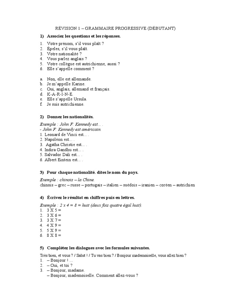 Révision de grammaire pour débutants | PDF | Linguistique