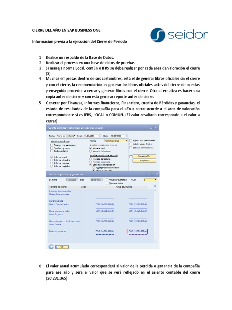 Cierre de Año en Sap Business One | PDF | normas internacionales de INFORMACION FINANCIERA ...