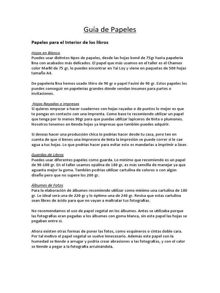 Guía de Papeles | PDF | Papel | Imprenta