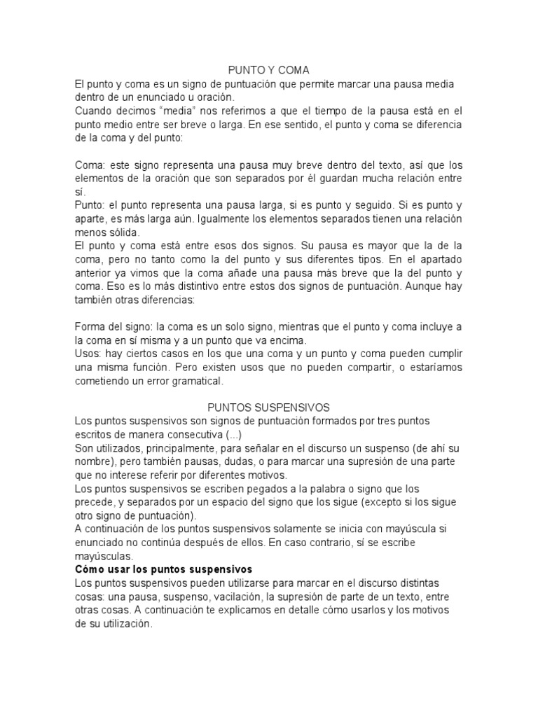 Uso del punto y coma en la escritura | PDF | Coma | Puntuación
