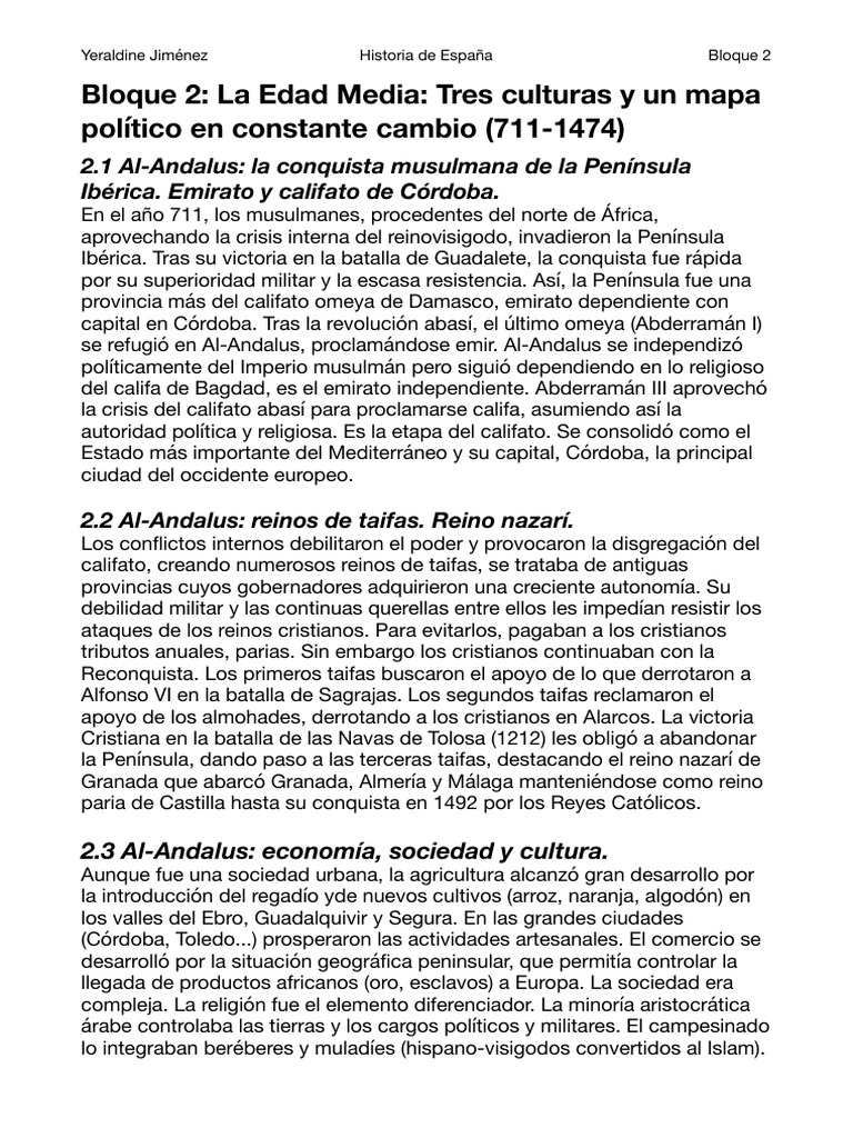 Bloque 2 Historia De España Pdf Al Andalus España