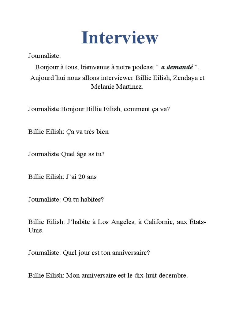 Interview de Billie Eilish et Zendaya | PDF | Sports et loisirs | Art