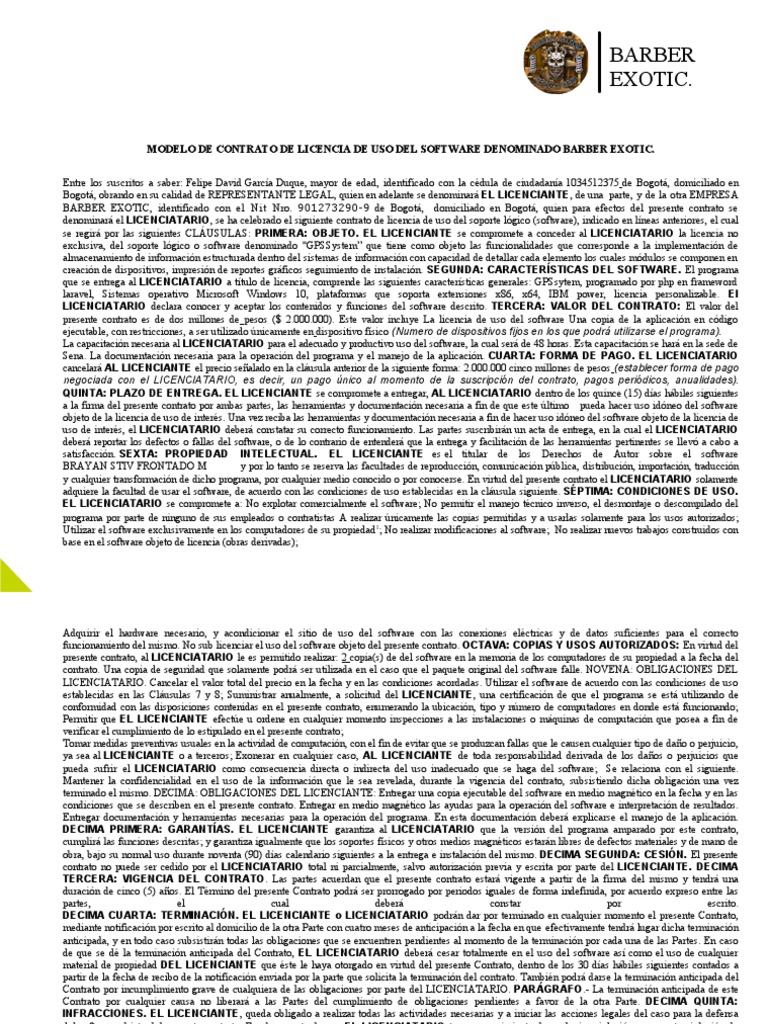 Contrato de Licencia de Software Barber Exotic | PDF | Software ...
