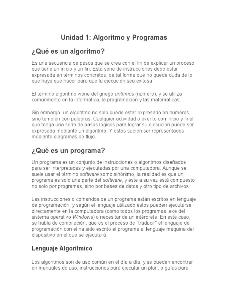 Unidad 1 Algoritmo y Programas | PDF | Programa de computadora | Programación