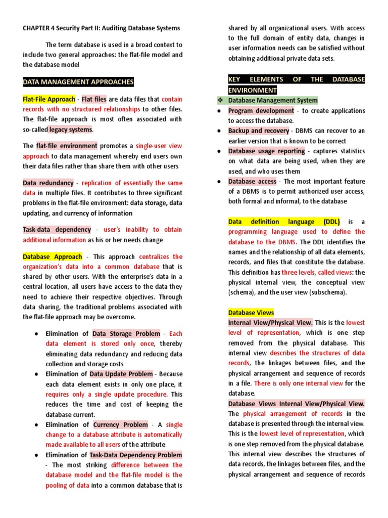 Ch4 Notes Security Part Ii Auditing Database Systems Pdf Databases Backup 