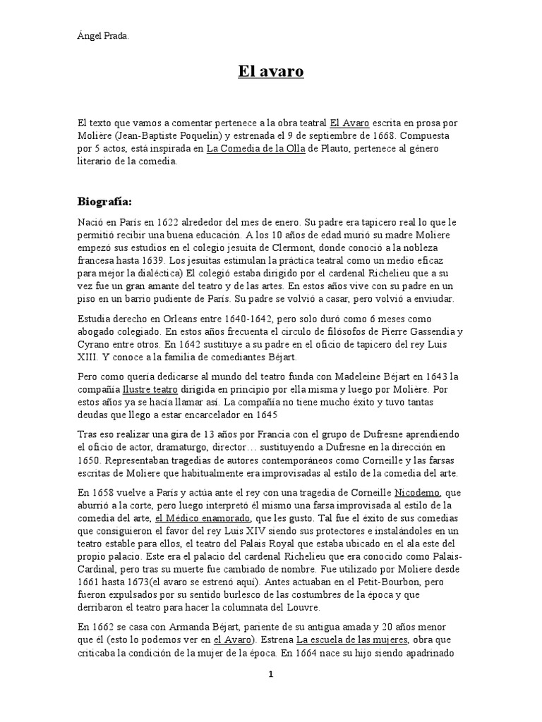 El Avaro | PDF | Molière | Santo Imperio Romano