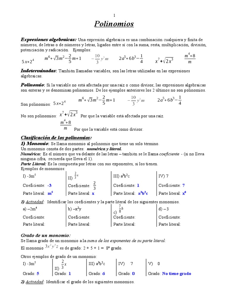 UNIDAD N°1, Polinomios | PDF | Matemáticas Aplicadas | Ciencia ...
