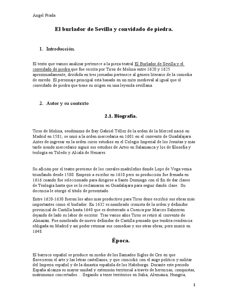 El Burlador de Sevilla y Convidado de Piedra | PDF | Teatro