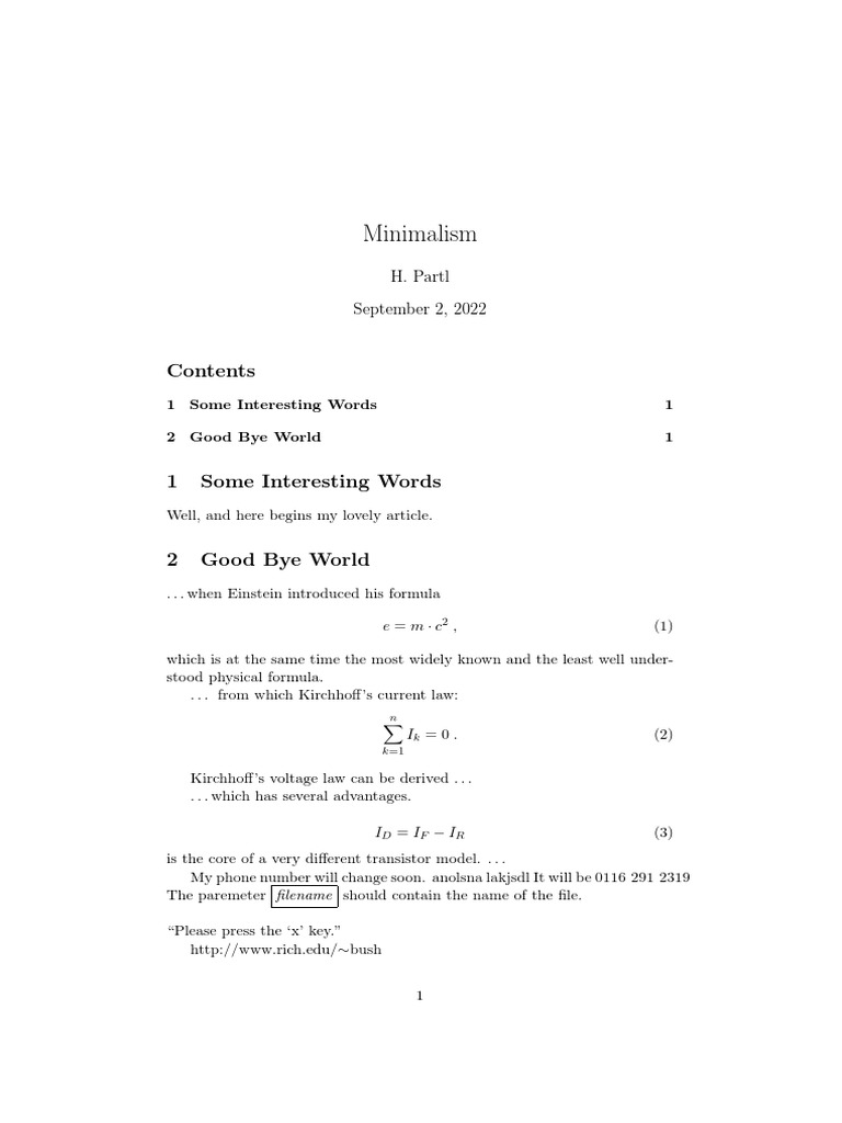 Minimalism: H. Partl September 2, 2022 | PDF | Science & Mathematics