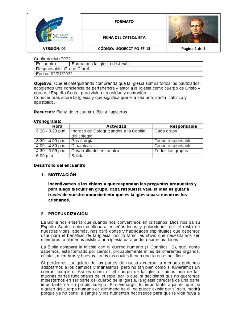 Tema 8 - Ficha Del Catequista 2021 | PDF | Iglesia Católica | Santo