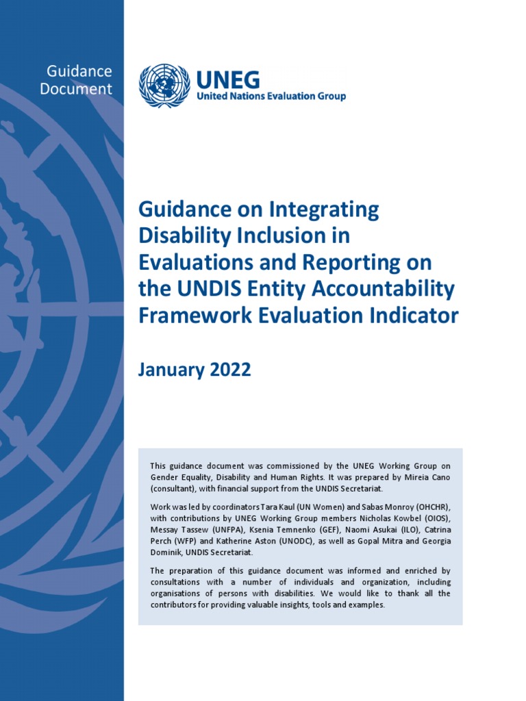 UNEG Guidance On Integrating Disability Inclusion in Evaluations and Reporting On The UNDIS ...