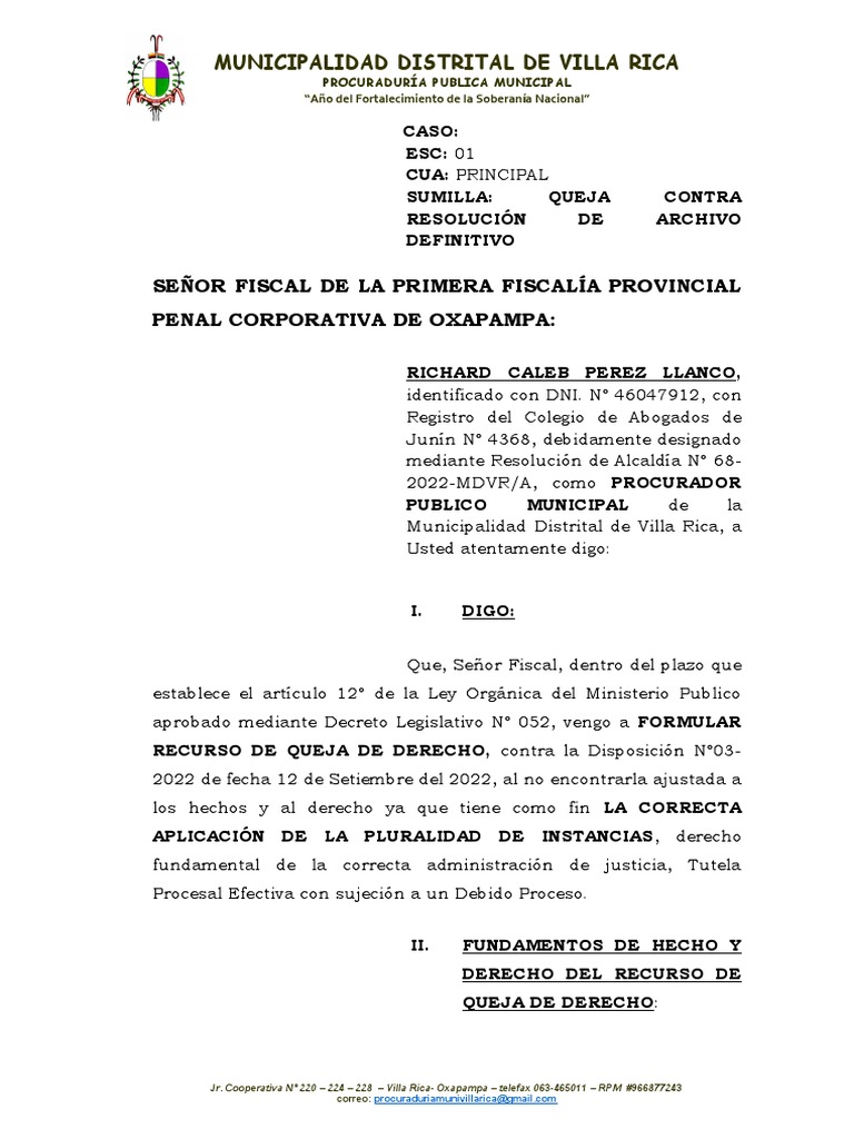 Recurso de Queja de Derecho Caso 187 | PDF | Derecho penal | Violación