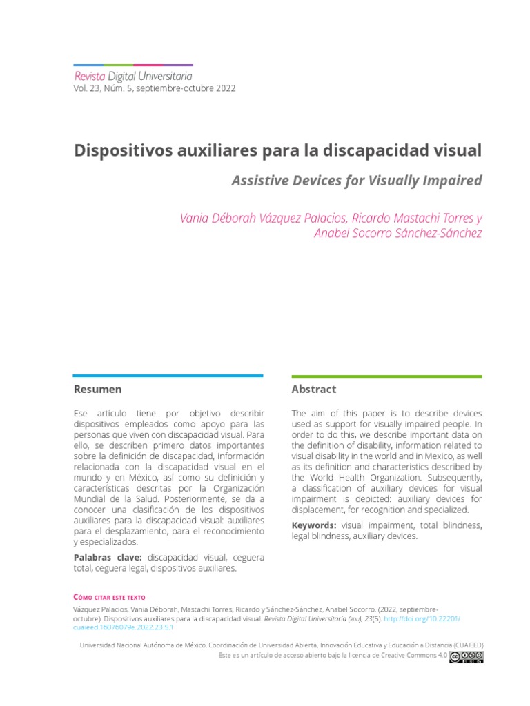 Dispositivos Auxiliares para La Discapacidad Visual: Assistive Devices For Visually Impaired ...