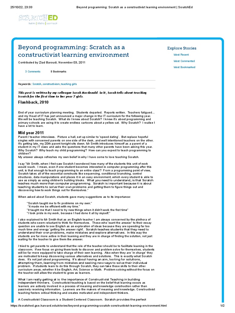 Beyond Programming - Scratch As A Constructivist Learning Environment - ScratchEd | PDF ...