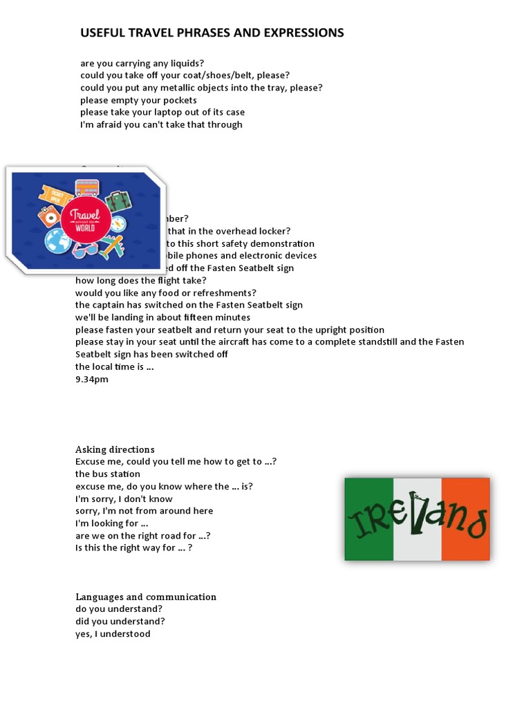 Essential Travel Phrases Guide | PDF