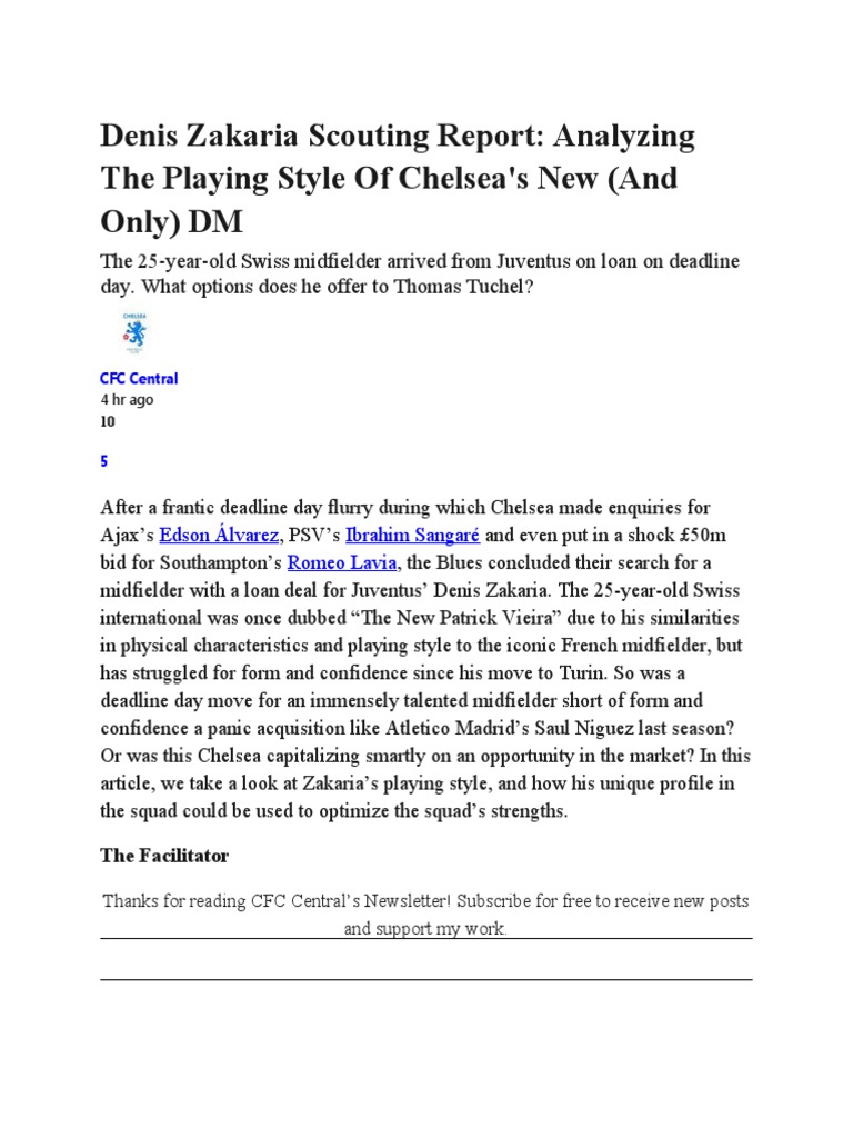 Denis Zakaria Scouting Report | PDF | Sports | Sportspeople