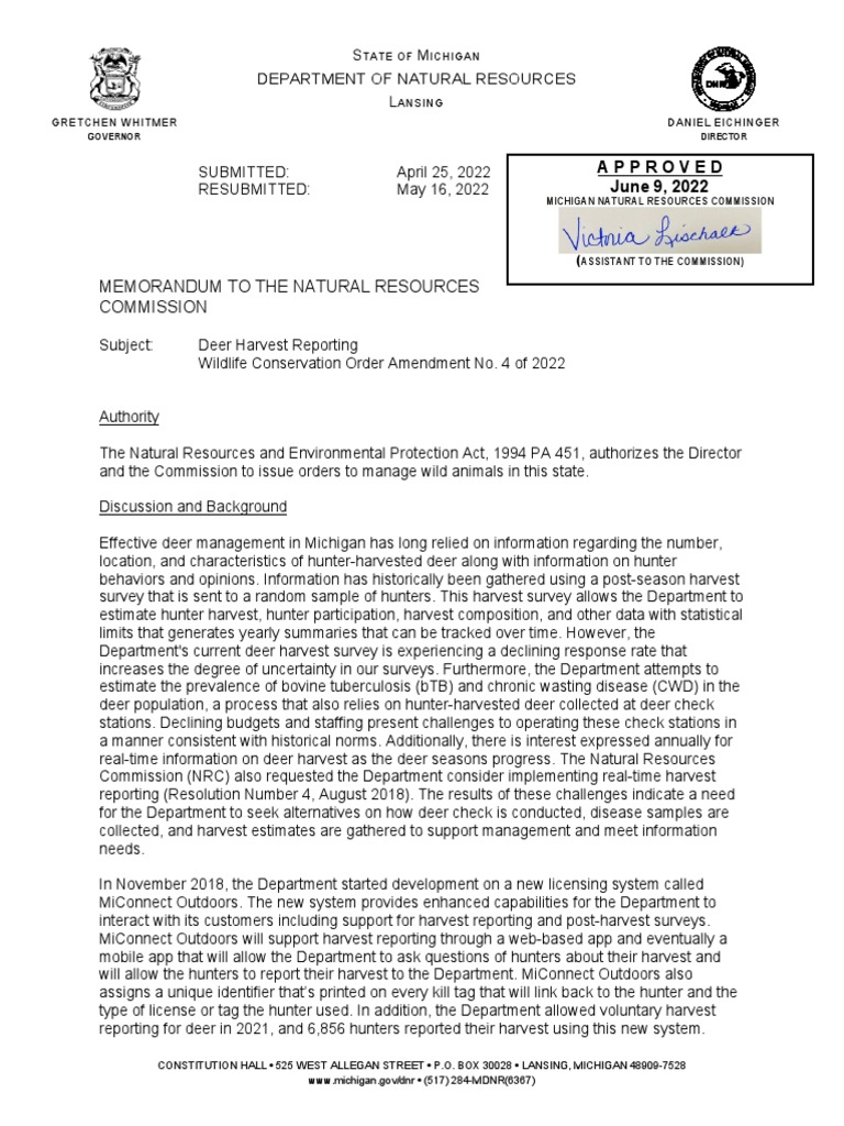 Memorandum To Natural Resources Commission | PDF | Hunting | Falconry Memorandum To Natural Resources Commission | PDF | Hunting | Falconry