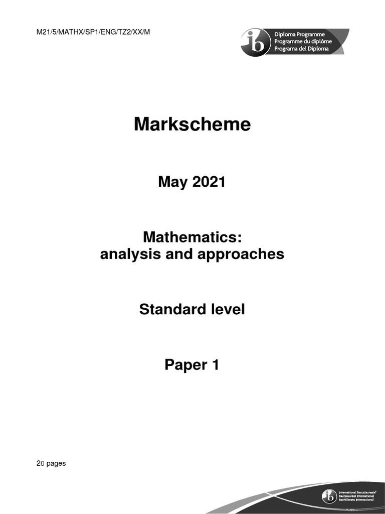 Mathematics Analysis and Approaches Paper 1 TZ2 SL Markscheme | PDF