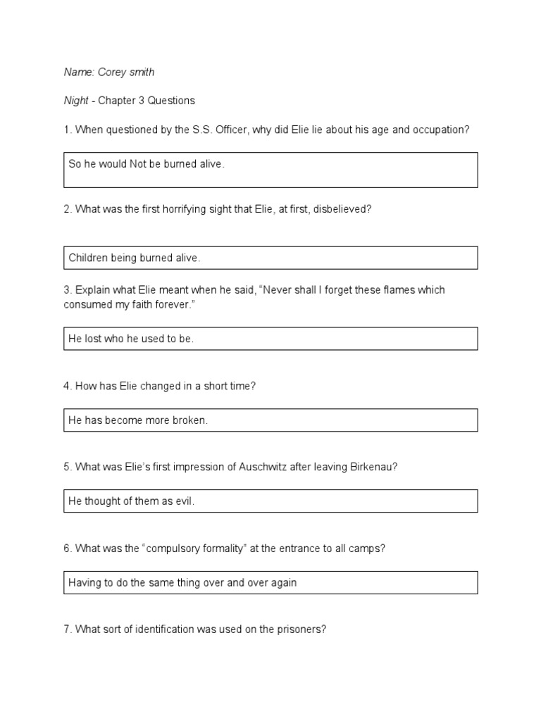 Night Chapter 3: Key Questions & Insights | PDF