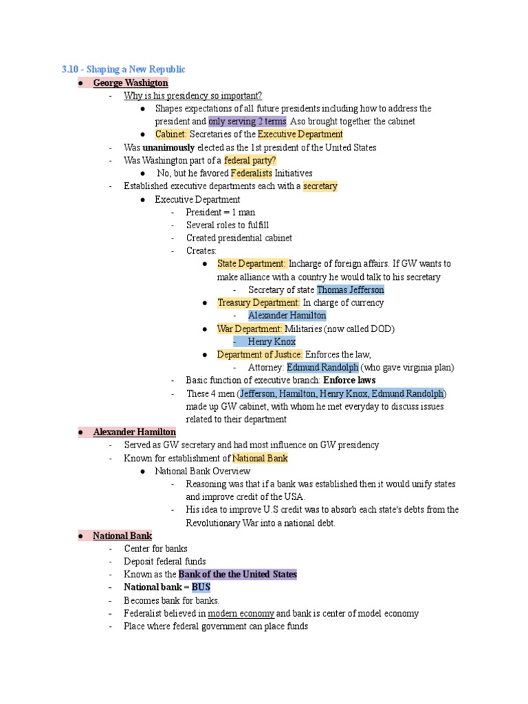 APUSH Reading Notes - 3.10 | PDF | Federalist Party | Alexander Hamilton