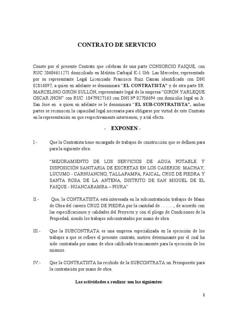 Modelo de Sub - Contratista - Ubs | PDF | Economias | Justicia