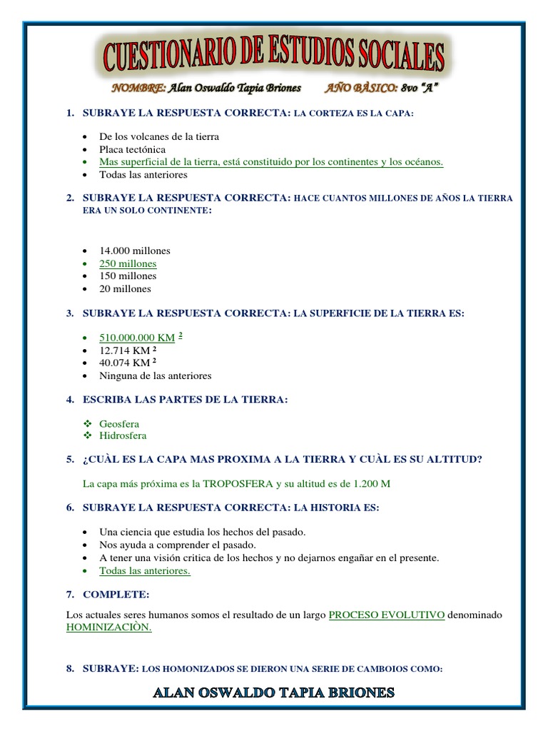 Alan Cuestionario Eess.. | PDF | Tierra | Era de Hielo