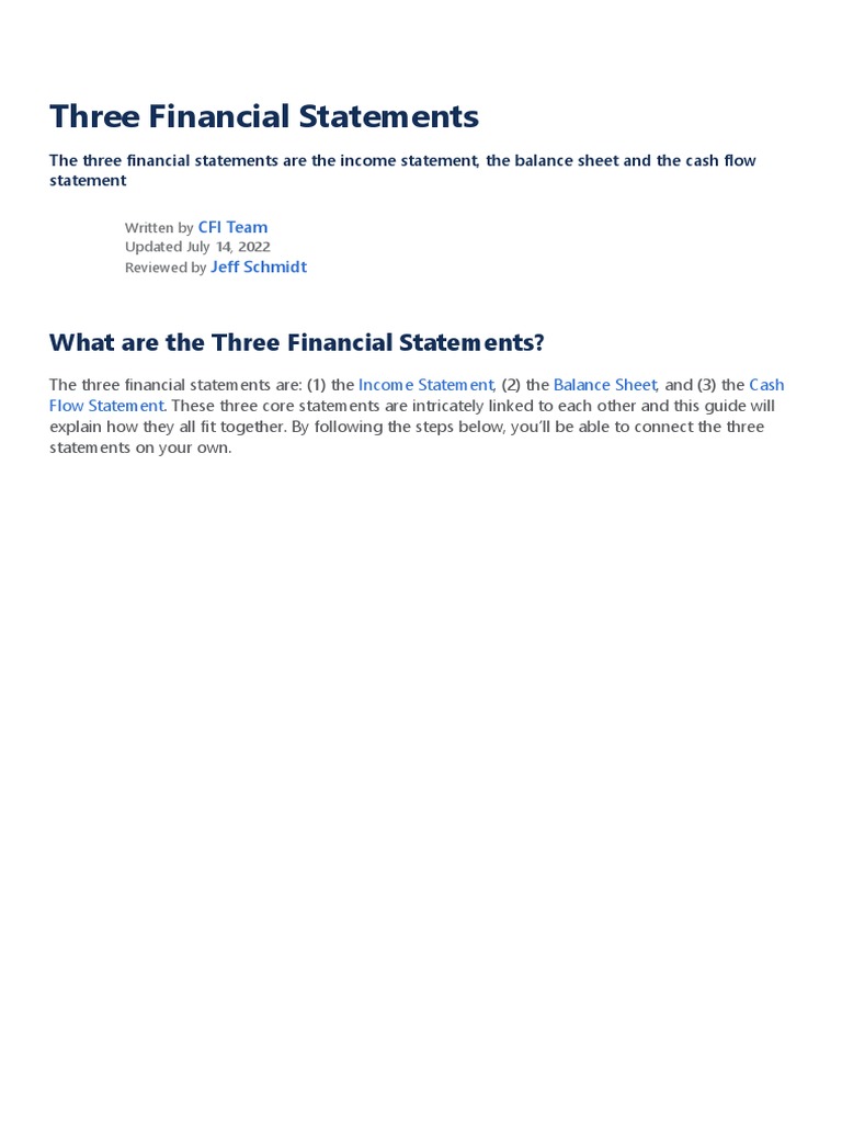 CFI Jeff Schmidt - Three Financial Statements | PDF | Cash Flow ...