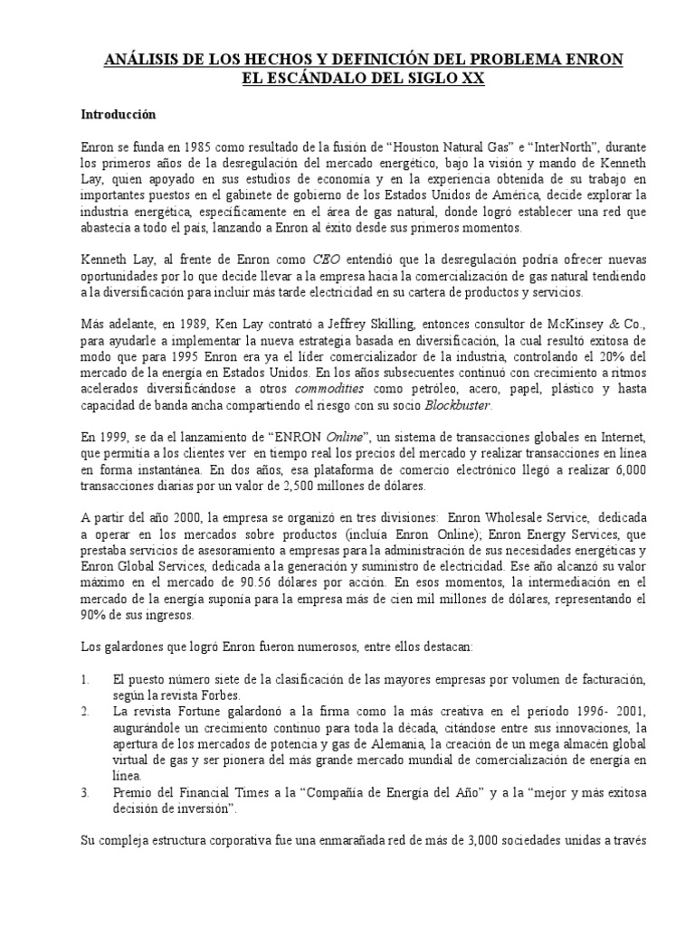 Analisis de Los Hechos y Definicion Del Problema Enron | PDF | Enron ...