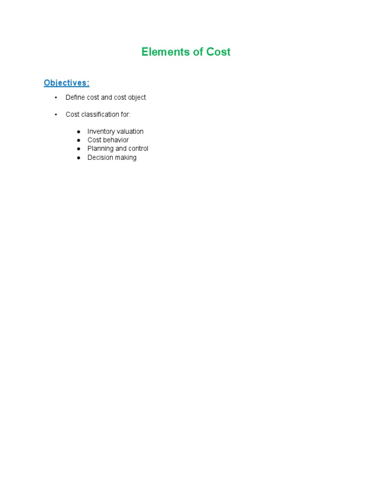 CAPE Unit 2 - Costing Principles - Elements of Cost | PDF | Cost ...