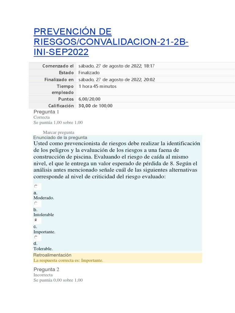 Convalidacion Prevención de Riesgos 2022 | PDF