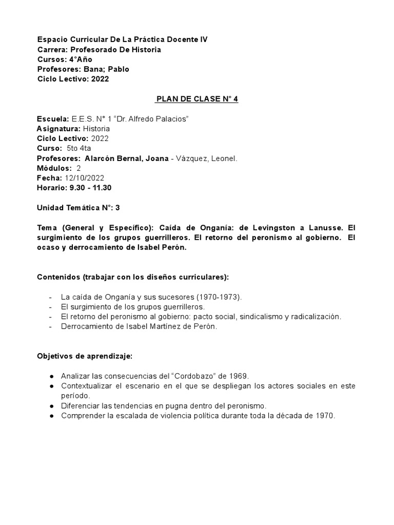 PLAN DE CLASE #4. Corregido | PDF | Argentina
