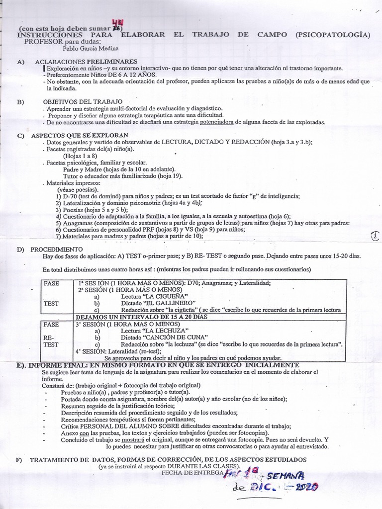 Hoja Guión Trab Campo | PDF