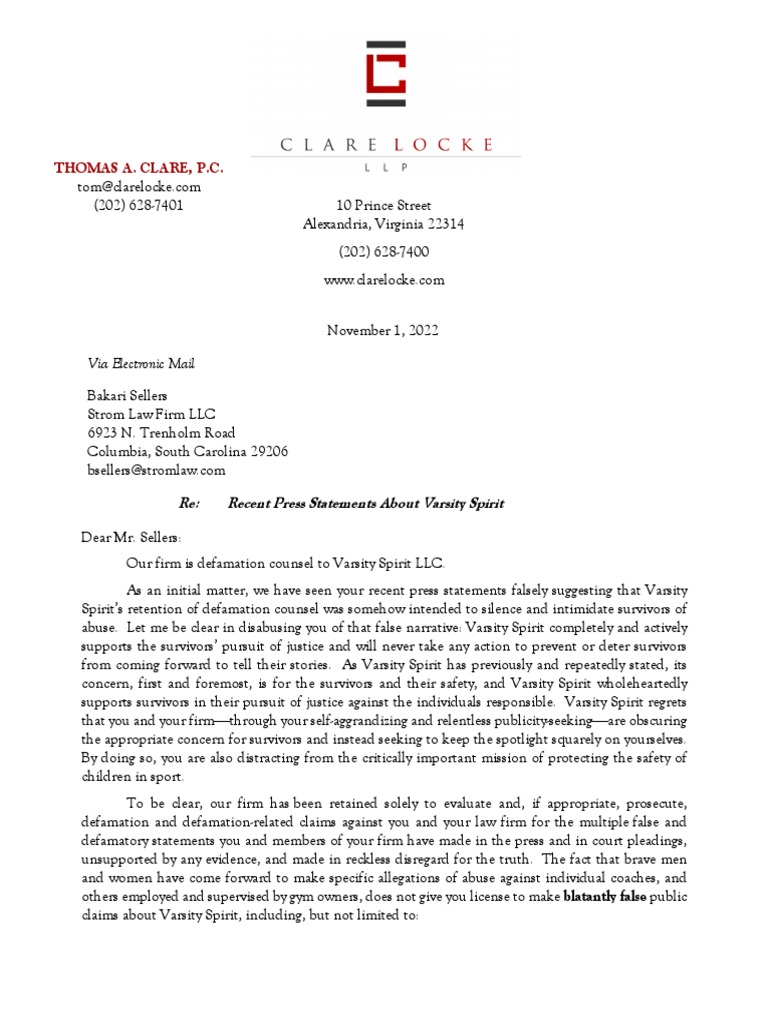 Varsity Spirit Defamation Response | PDF | Lawsuit | Defamation
