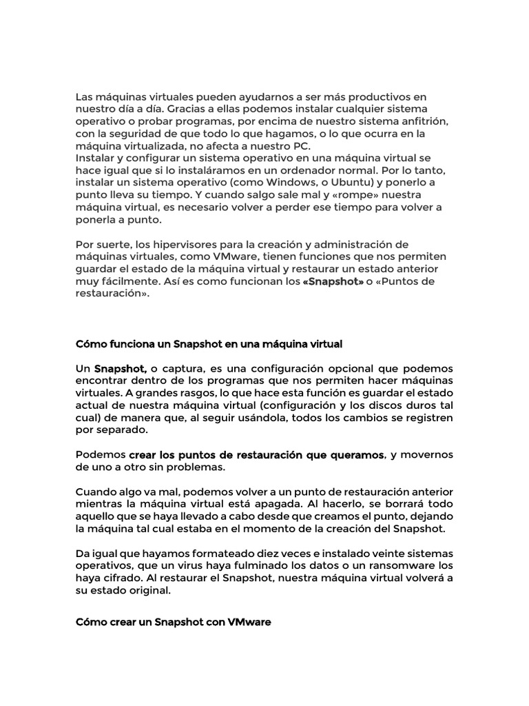 Snapshots en VMware: Guía Completa | PDF | V Mware | Máquina virtual