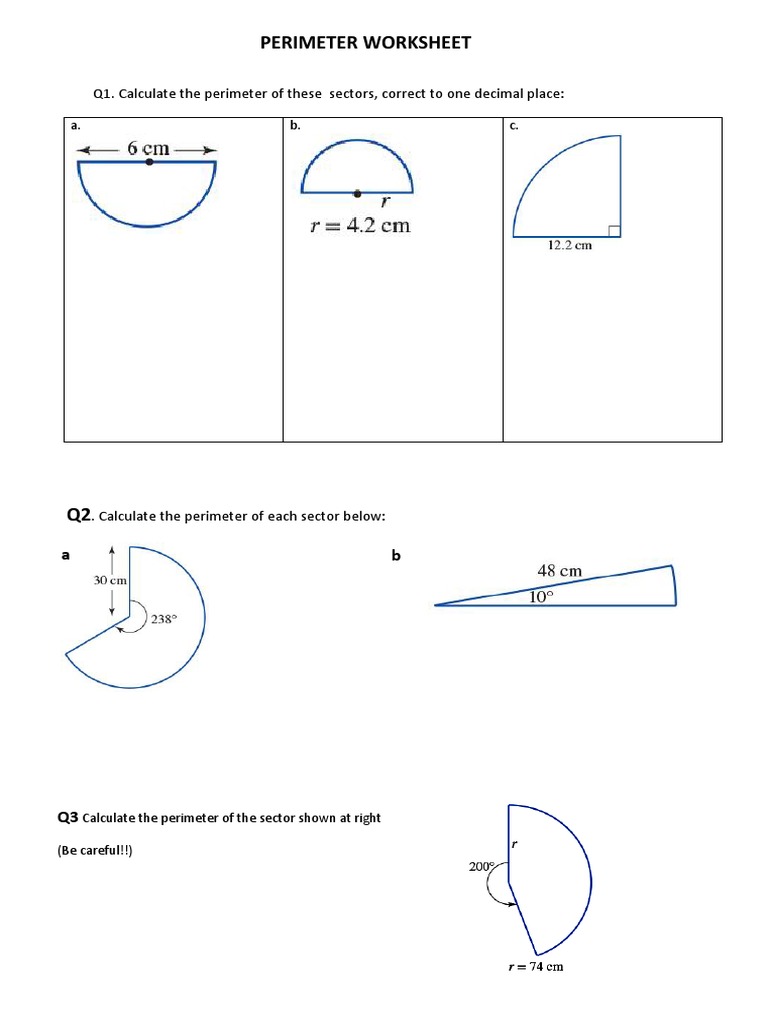 Perimeter of A Sector Worksheet | PDF