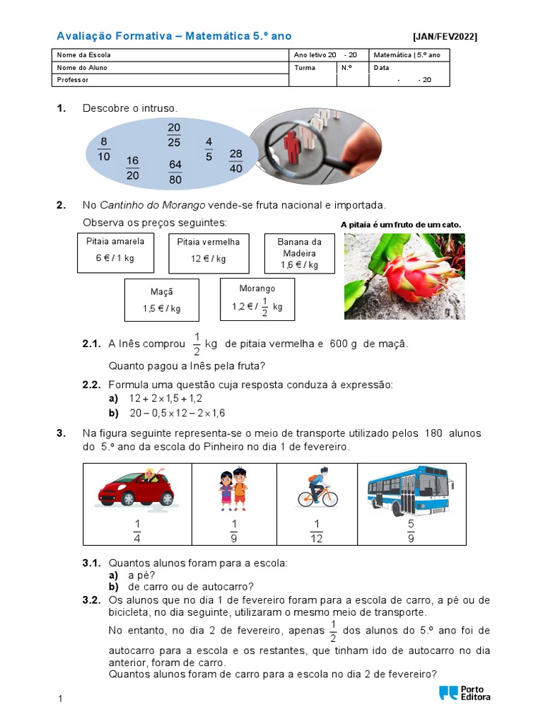 Avaliacao Formativa 5 Ano | PDF Avaliacao Formativa 5 Ano | PDF