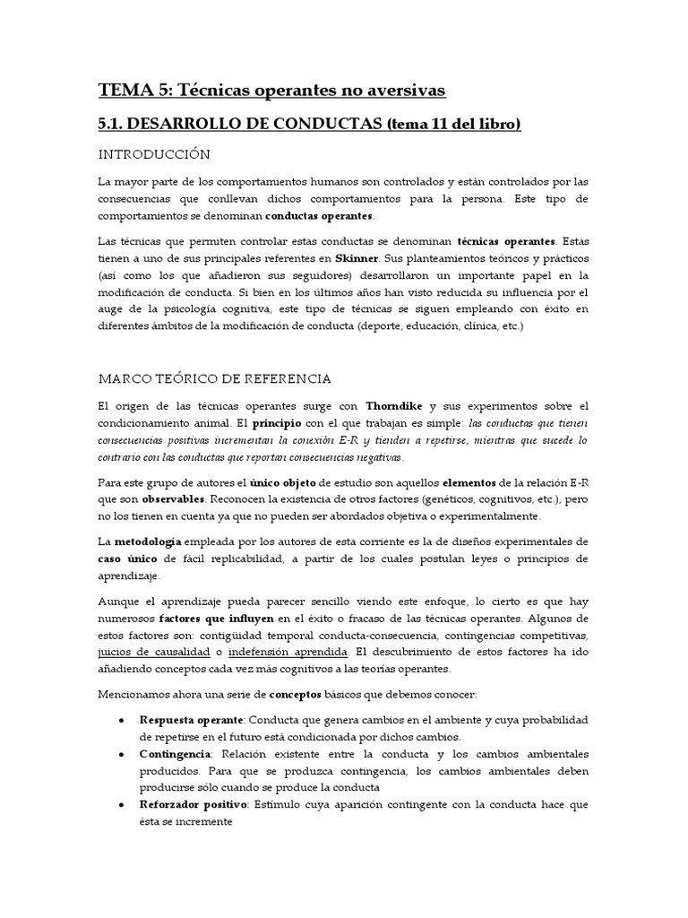 Tema 5 - Técnicas Operantes | PDF | Reforzamiento | Comportamiento