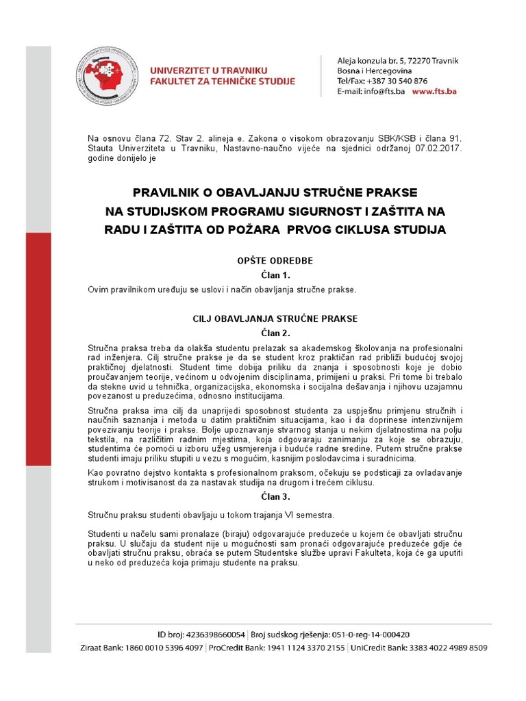 Pravilnik o Obavljanju Stručne Prakse SIZIP | PDF
