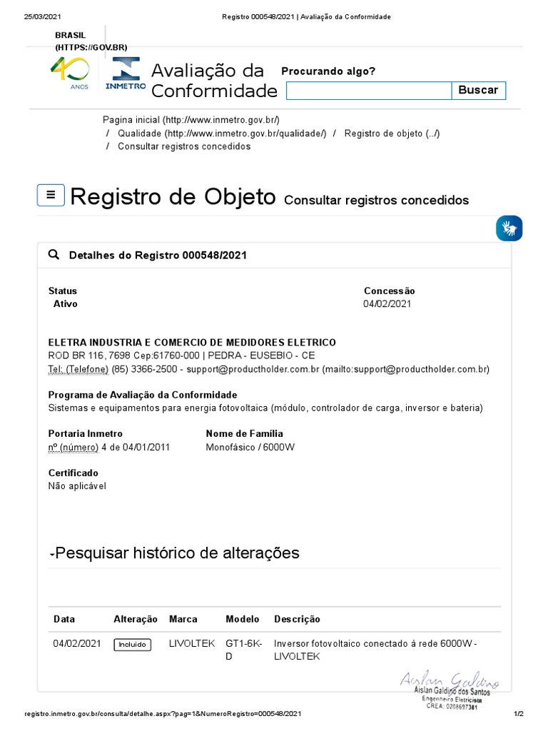 Inmetro Livoltek GT1-6K-D - No. 000548-2021 | PDF