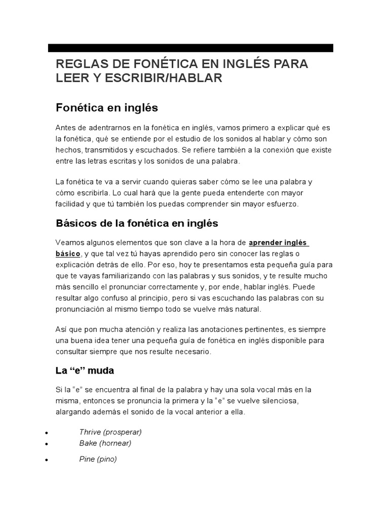 Reglas De Fonética En Inglés Para Leer Y Escribir Pdf Idioma En